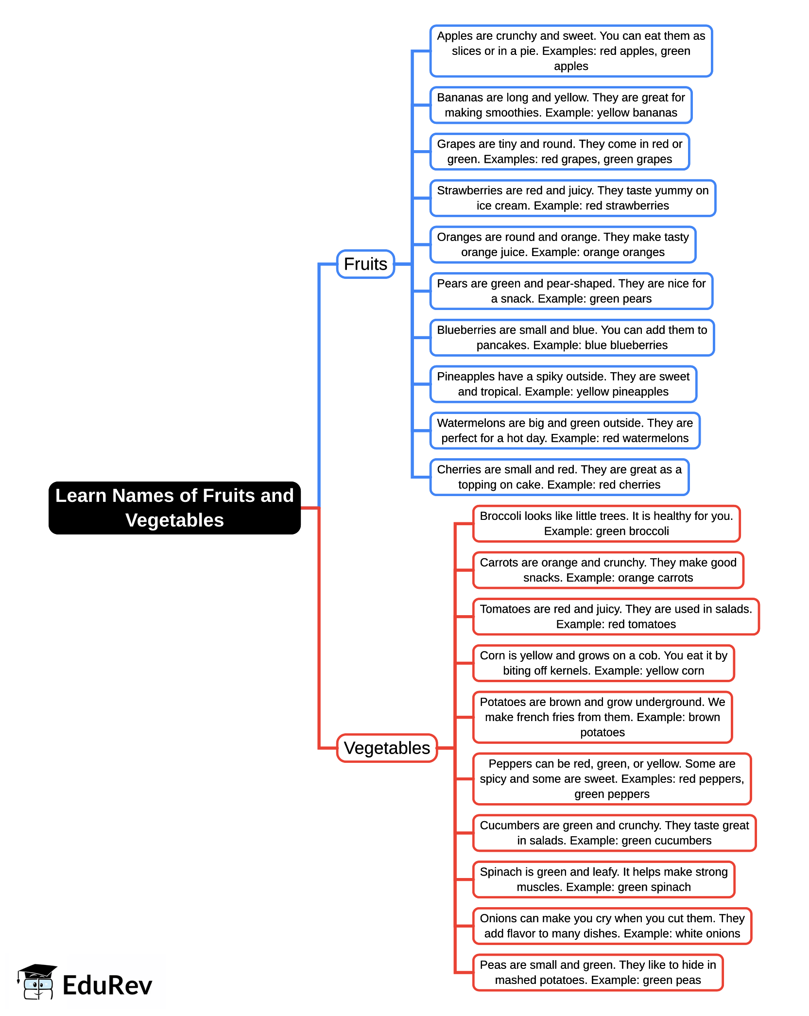 Mind Map: Learn Names of Fruits and Vegetables - LKG PDF Download