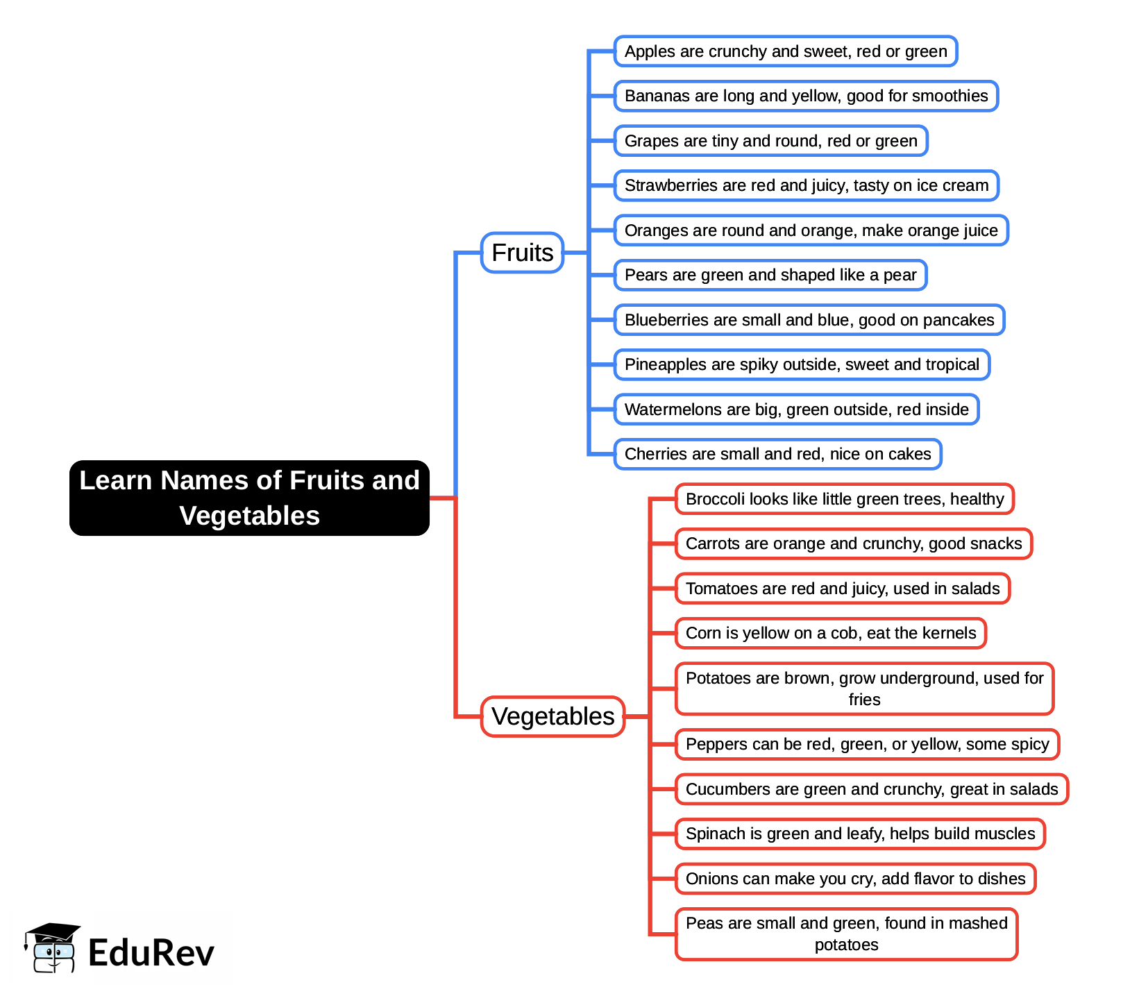 Mind Map: Learn Names of Fruits and Vegetables - LKG PDF Download