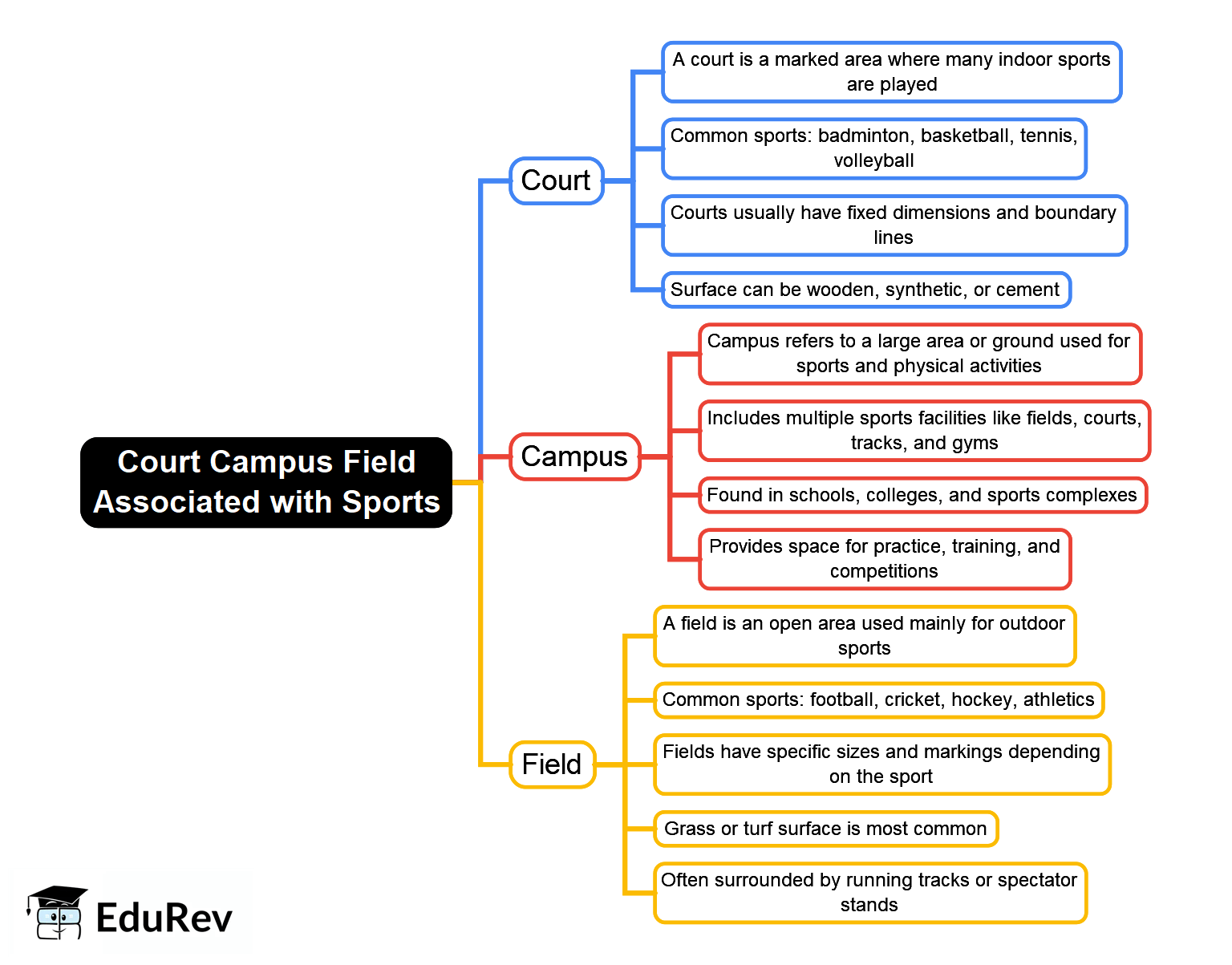 Mind Map: Court/Campus/Field Associated with Sports - OTET PDF Download