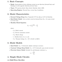 Formula Sheets: Simple Diode Circuits - Analog and Digital Electronics - Electrical Engineering ...