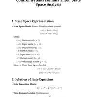 Formula Sheets: State Space Analysis - Control Systems - Electrical Engineering (EE) PDF Download