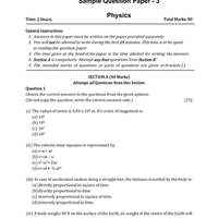 ICSE Class 9 Physics Sample Paper Set 3 2025 PDF Download