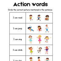 Action Words Worksheet - Class 1 English - PDF with Answers CBSE
