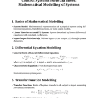 Formula Sheets: Mathematical Modelling of Systems - Control Systems ...