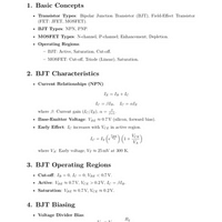 Formula Sheets Transistors - Analog and Digital Electronics - Electrical