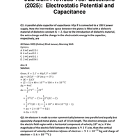 JEE Main Previous Year Questions (2025): Electrostatic Potential and ...