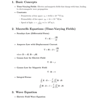 Formula sheet: Time Varying Electromagnetic Fields - Electromagnetics ...