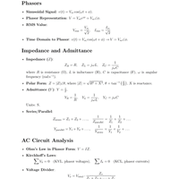 Formula Sheets: Sinusoidal Steady State Analysis - Network Theory (Electric Circuits ...