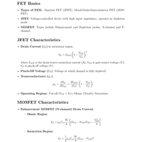 Formula Sheet: Field Effect Transistor (FET) - Electronic Devices ...