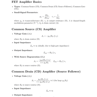 Formula Sheet: Basic FET Amplifiers - Electronic Devices - Electronics and Communication ...