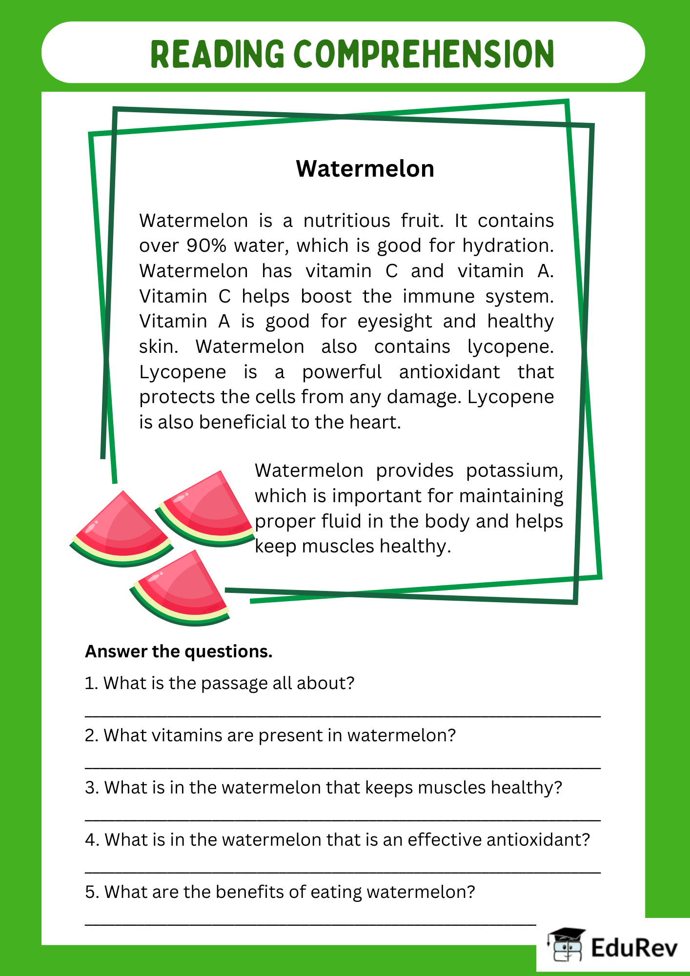 Visual Worksheet: Unseen Passage - Class 3 PDF Download