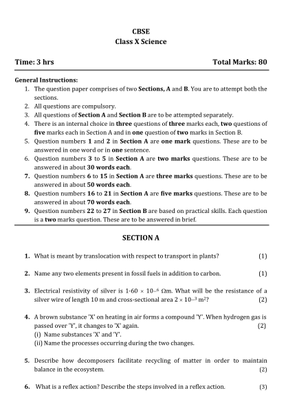 Sample paper of SCIENCE(set-1) class 10th by Utkarsh rai PDF Download