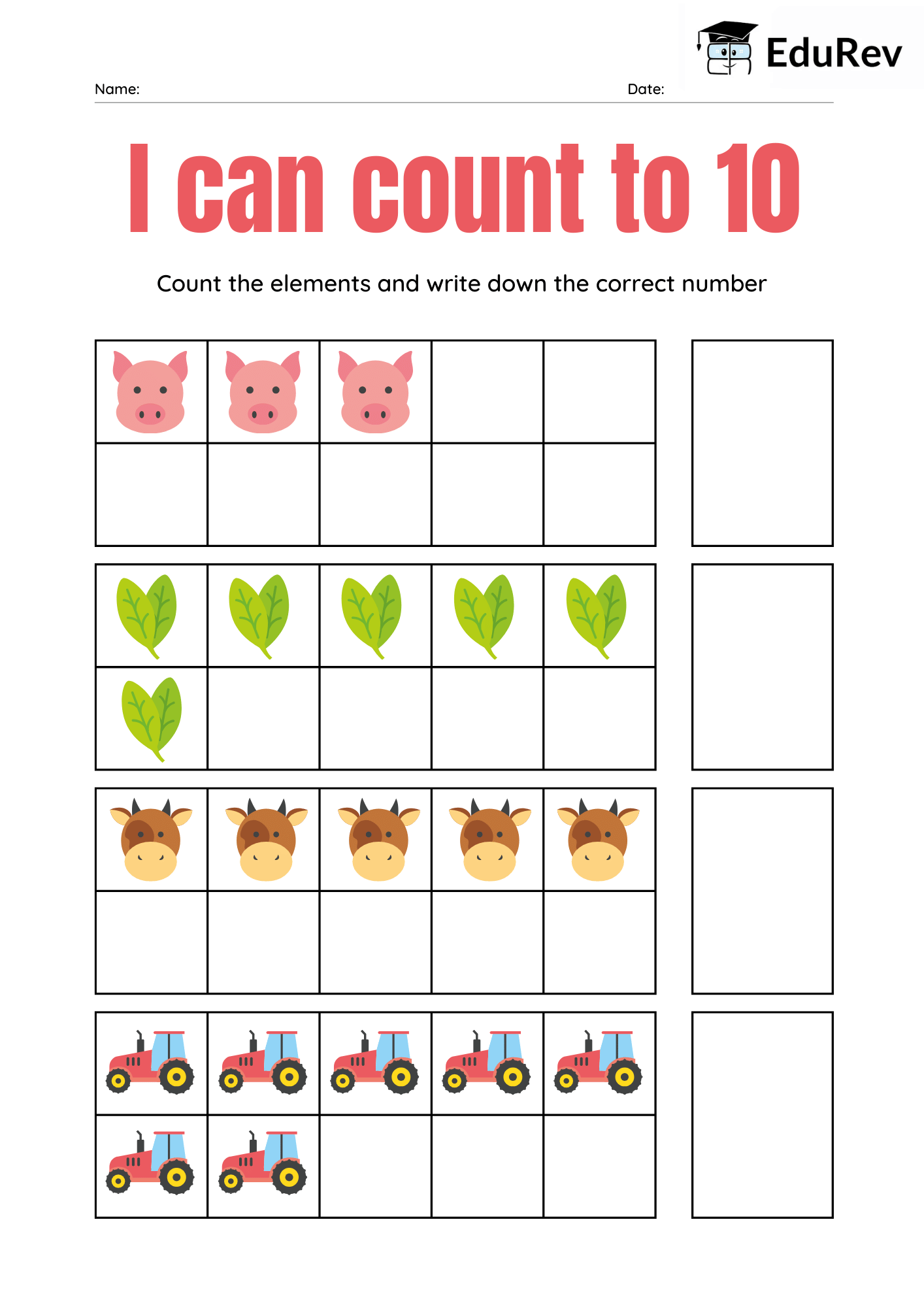 I can count to 10 - 1 Important Questions - LKG Maths PDF Download