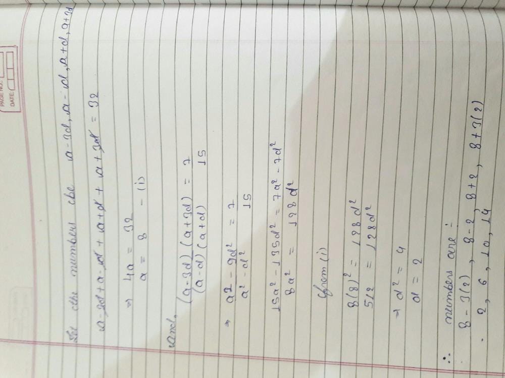 The sum of 4 consecutive numbers in an AP is 32 and the ratio of the ...