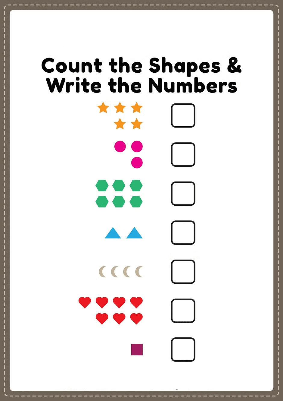 Count Shapes (up to 5) Worksheet 1 - LKG Maths PDF Download