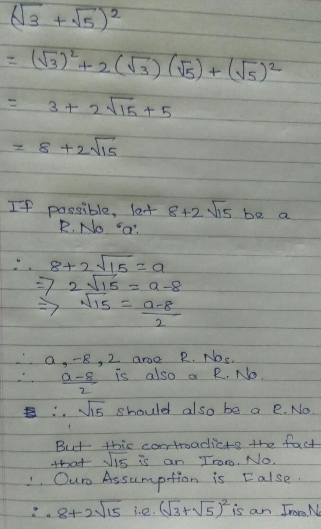 Show that (√3 √5)² is an irrational number? - EduRev Class 10 Question