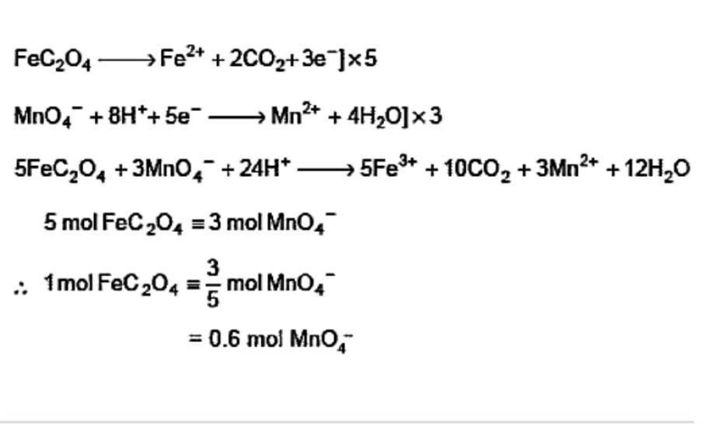Number of moles of MnO4- required to oxidize one mole of ferrous ...