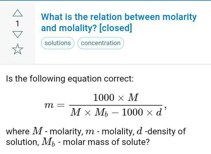 Relation between molarity and molality ?? - EduRev NEET Question