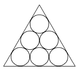 Six equal circles are inscribed in an equilateral triangle as shown in ...