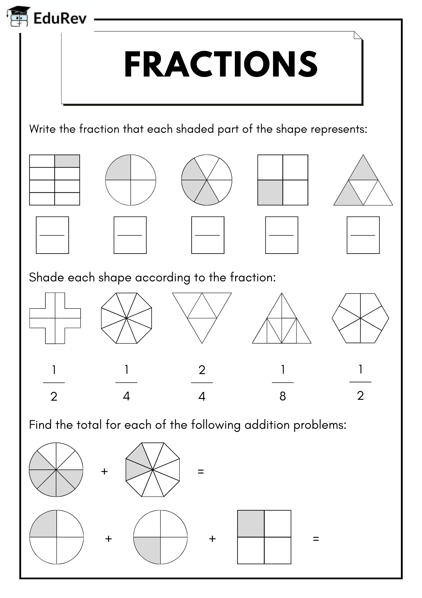 Fractions Important Questions - Class 3 PDF Download