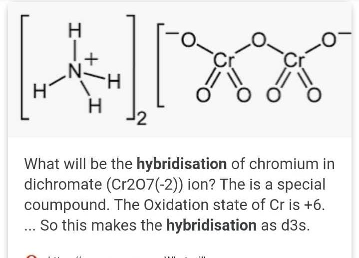What is the hybridisation of Cr2O7^2-. ? - EduRev NEET Question
