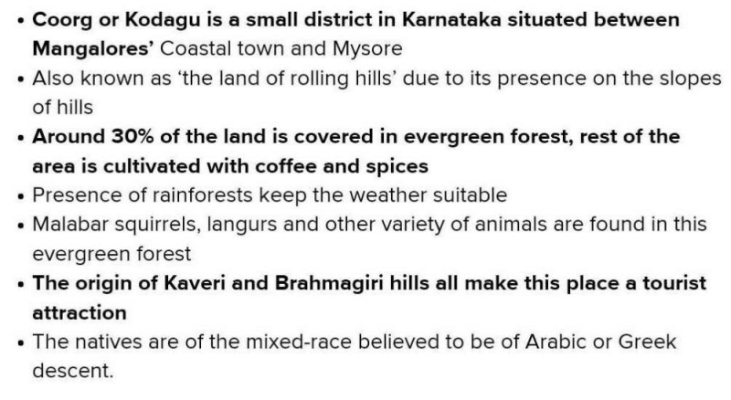 Describe the physical and geographical features of Coorg? - EduRev ...