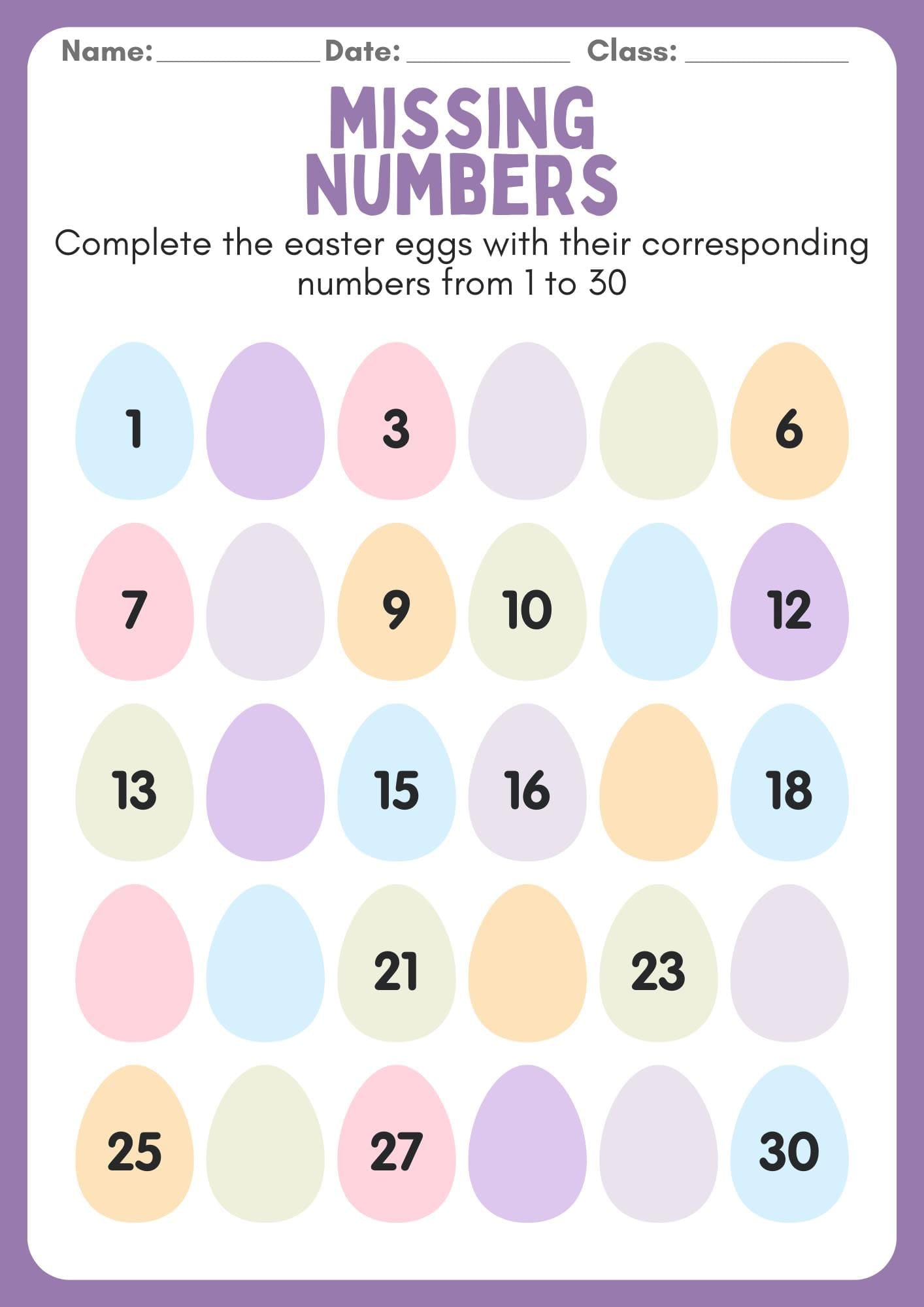Missing Number Important Questions - LKG Maths PDF Download