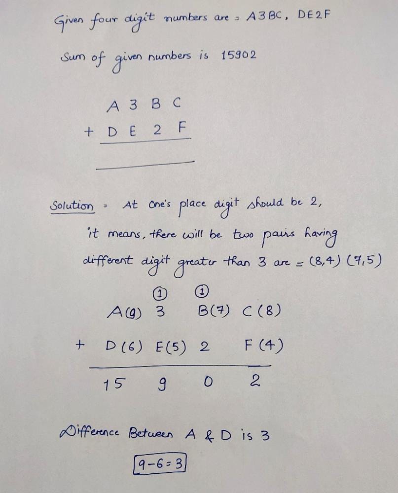 Let A3BC and DE2F be four-digit numbers where each letter represents a ...