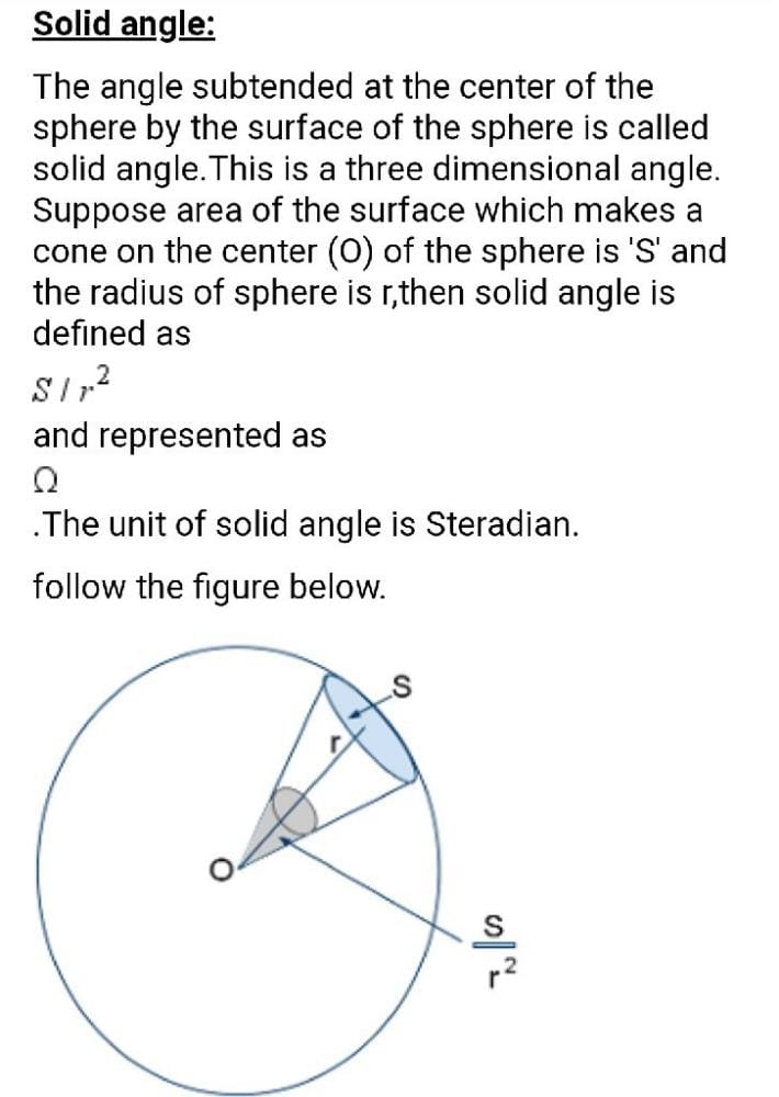 Solid angle subtented at the centre of sphere by its whole surface ...