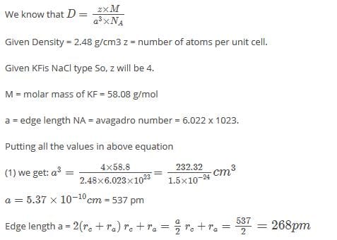 KF has NaCl structure.What is the distance between K and F - in KF, if ...